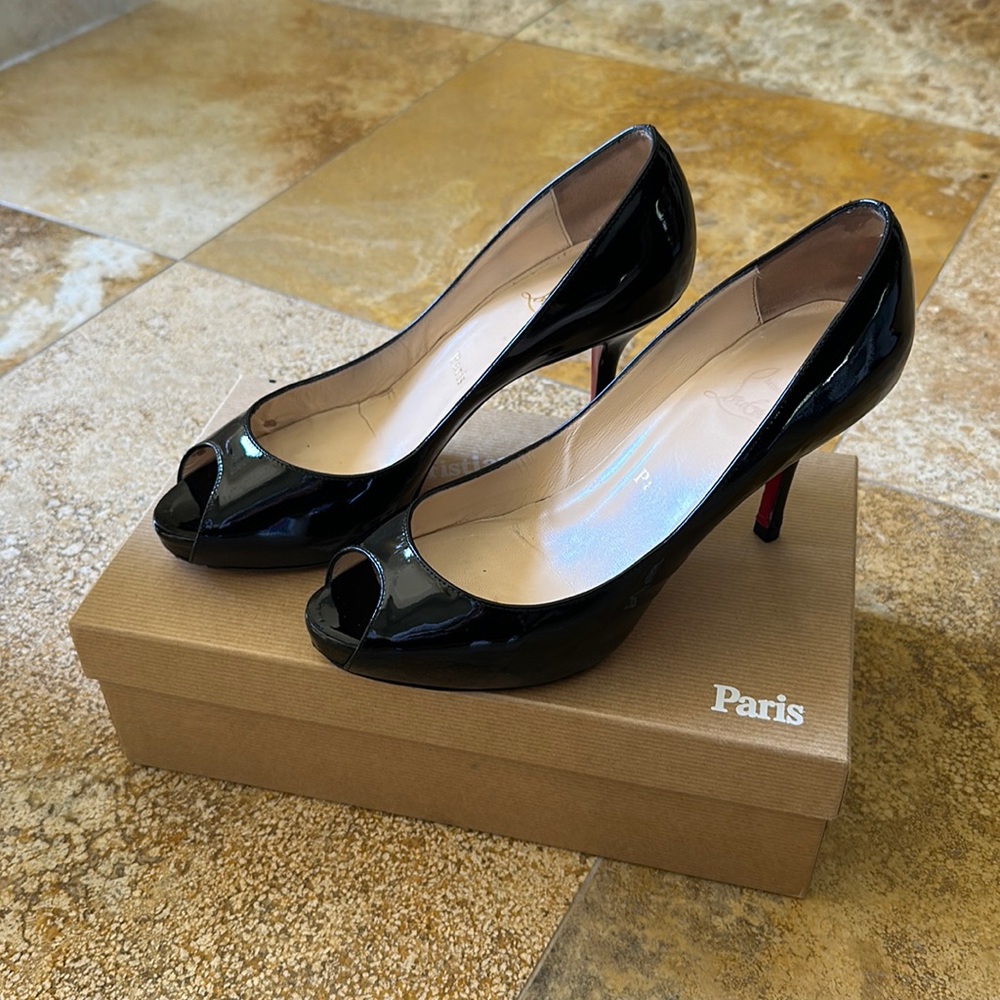 Christian Louboutin Mater Claude 85” Black Patent Cal… - Gem